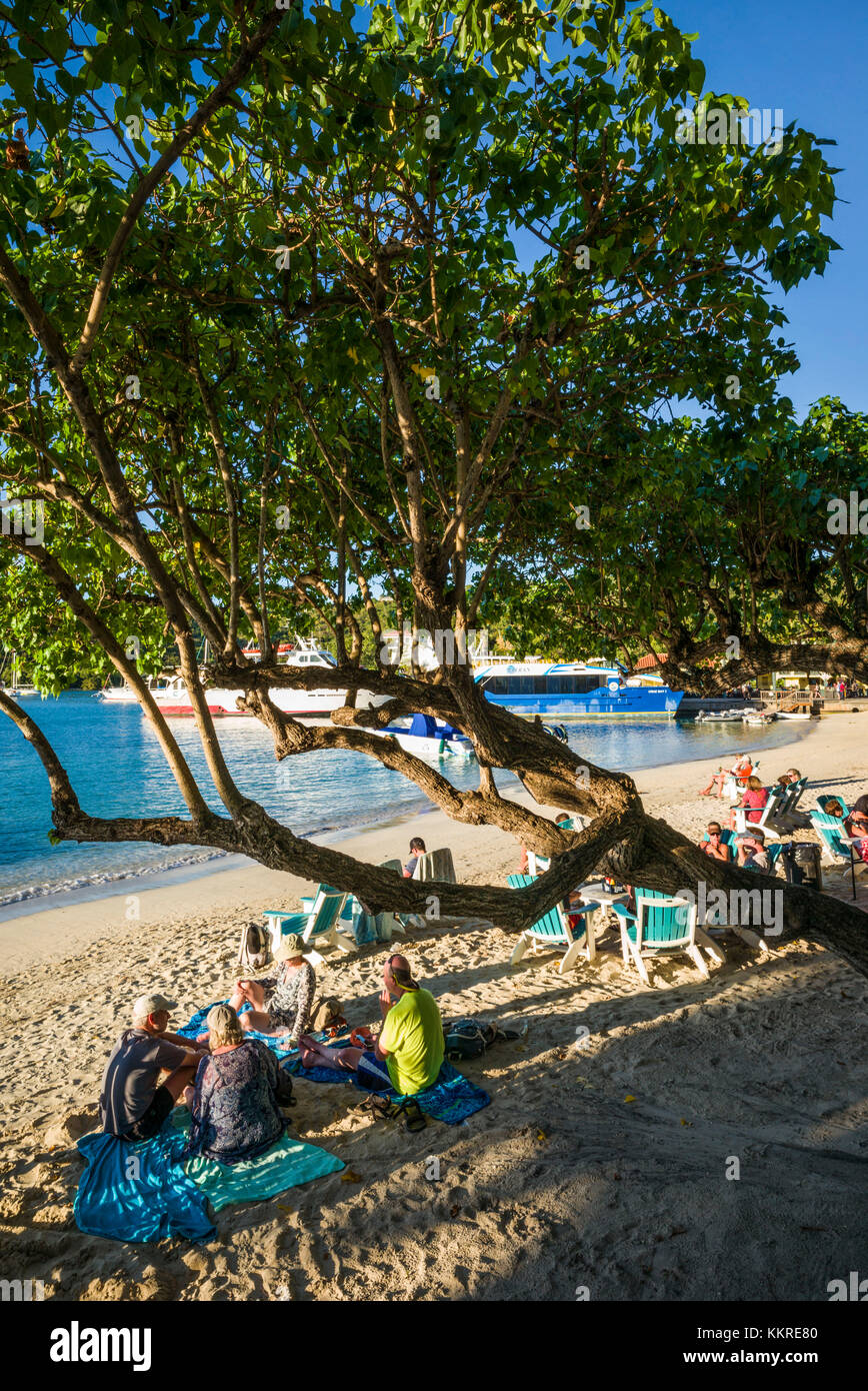 U.S. Virgin Islands, St. John, Cruz Bay, Cruz Bay Beach with people ...