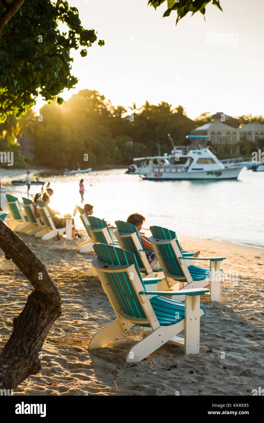 U.S. Virgin Islands, St. John, Cruz Bay, Cruz Bay Beach with people ...