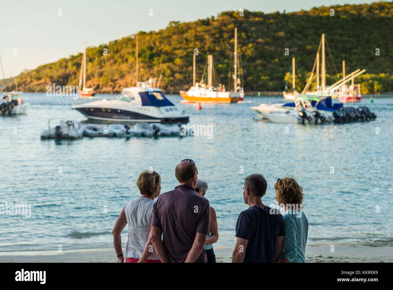 U.S. Virgin Islands, St. John, Cruz Bay, Cruz Bay Beach with people ...