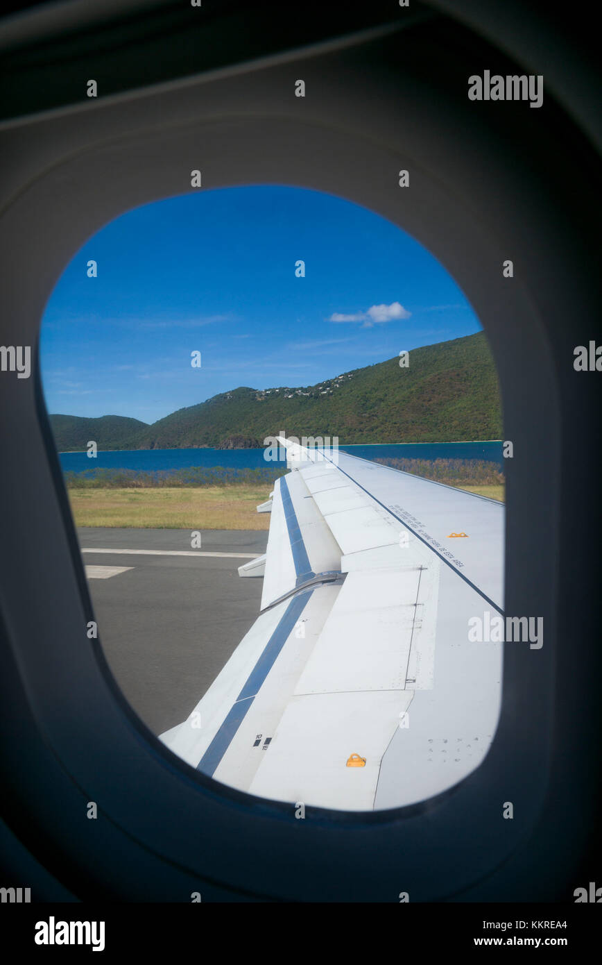 U.S. Virgin Islands, St. Thomas, window view from jet airliner Stock ...