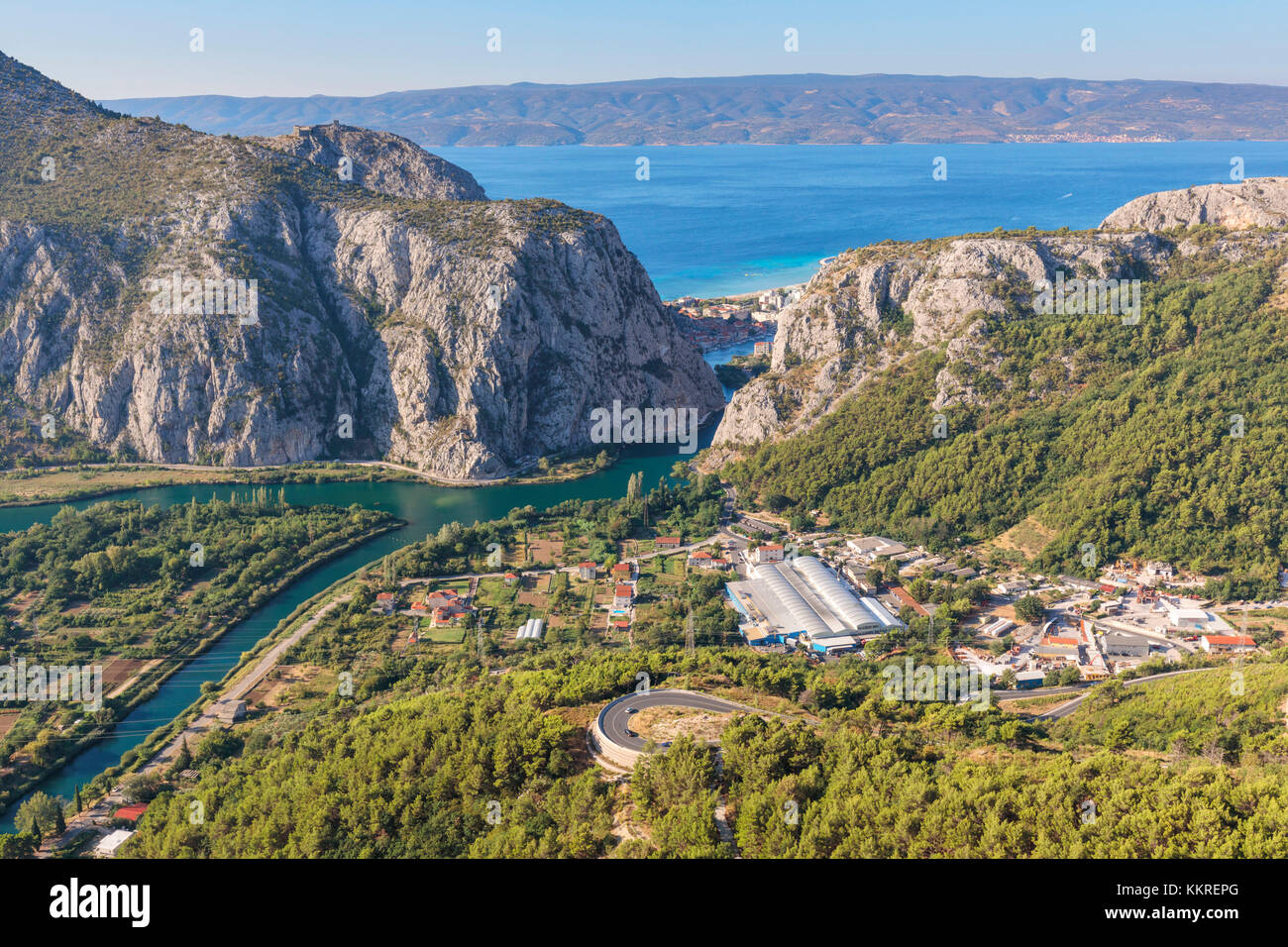 Cetina river canyon between the mountains, in the background Omis ant the adriatic sea, Dalmatia ...