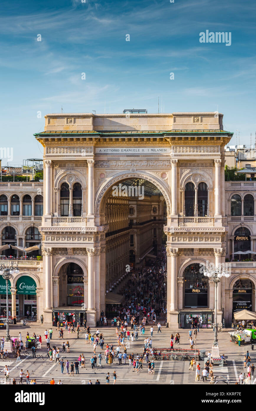 Milan, Lombardy, Italy. Front view of the entrance to the Galleria ...