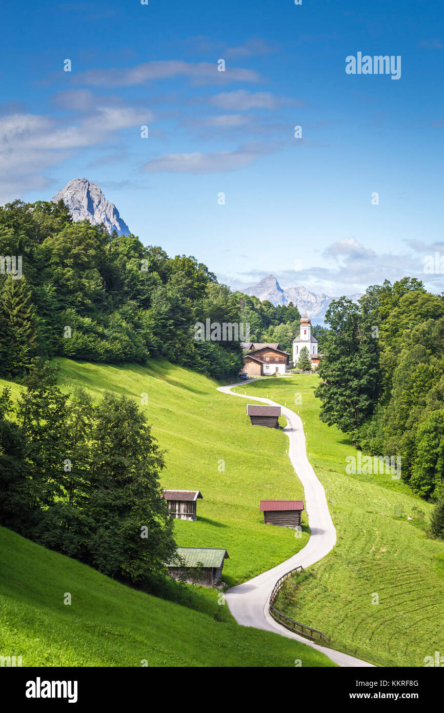Wamberg village with Mount Waxenstein on the background, Garmisch ...