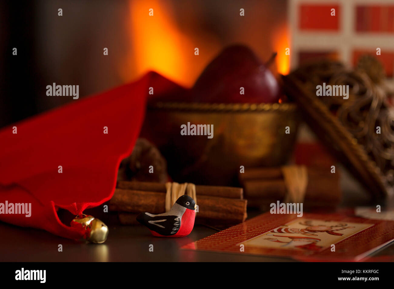 Christmas Still Life, fireplace on background Stock Photo - Alamy