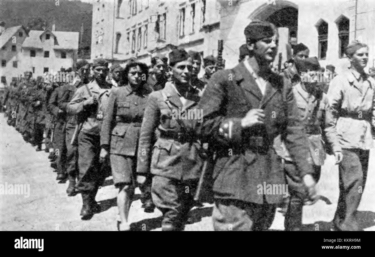 A memorial dedicated to the Partisan fighters in the liberated town of ...