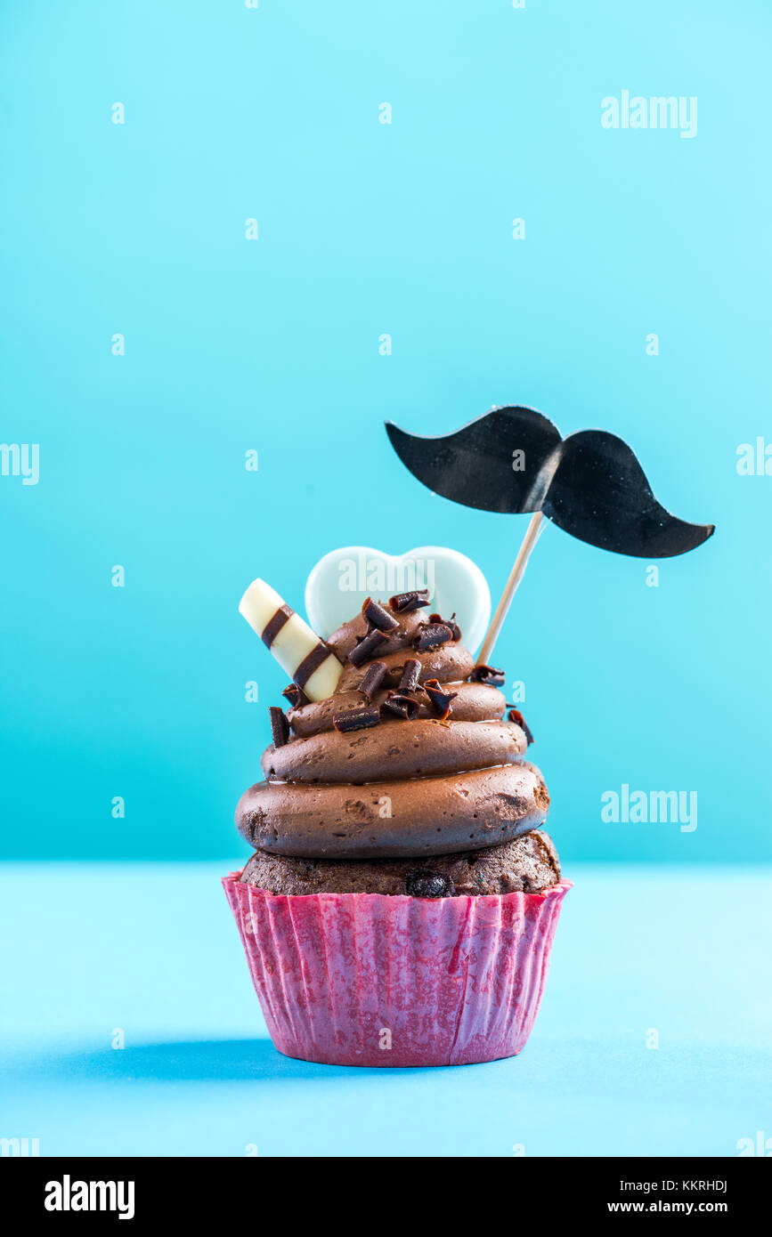 Cupcake with mustache,birthday card mockup Stock Photo - Alamy