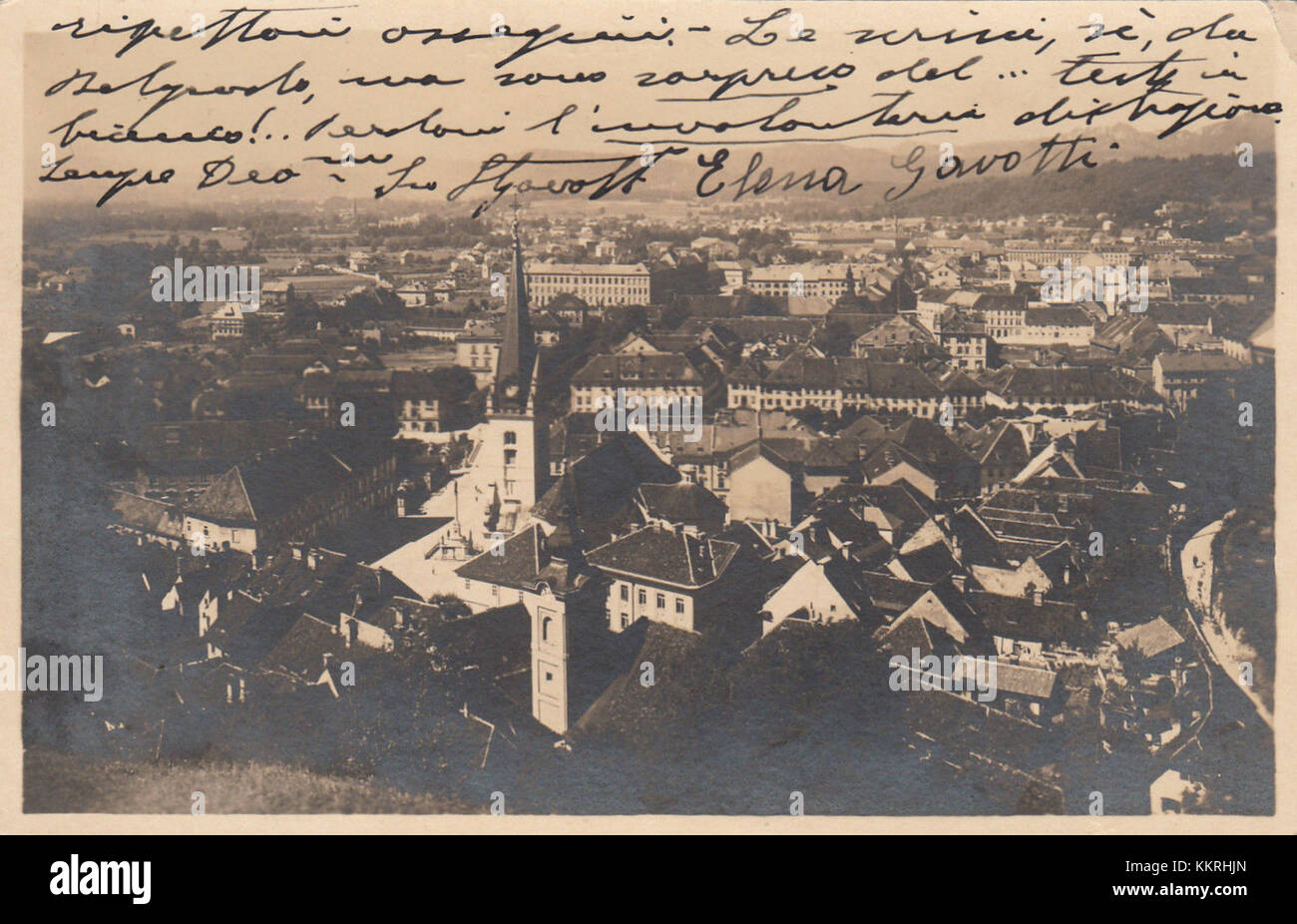 This 1926 postcard features a view of Ljubljana, Slovenia, showcasing ...
