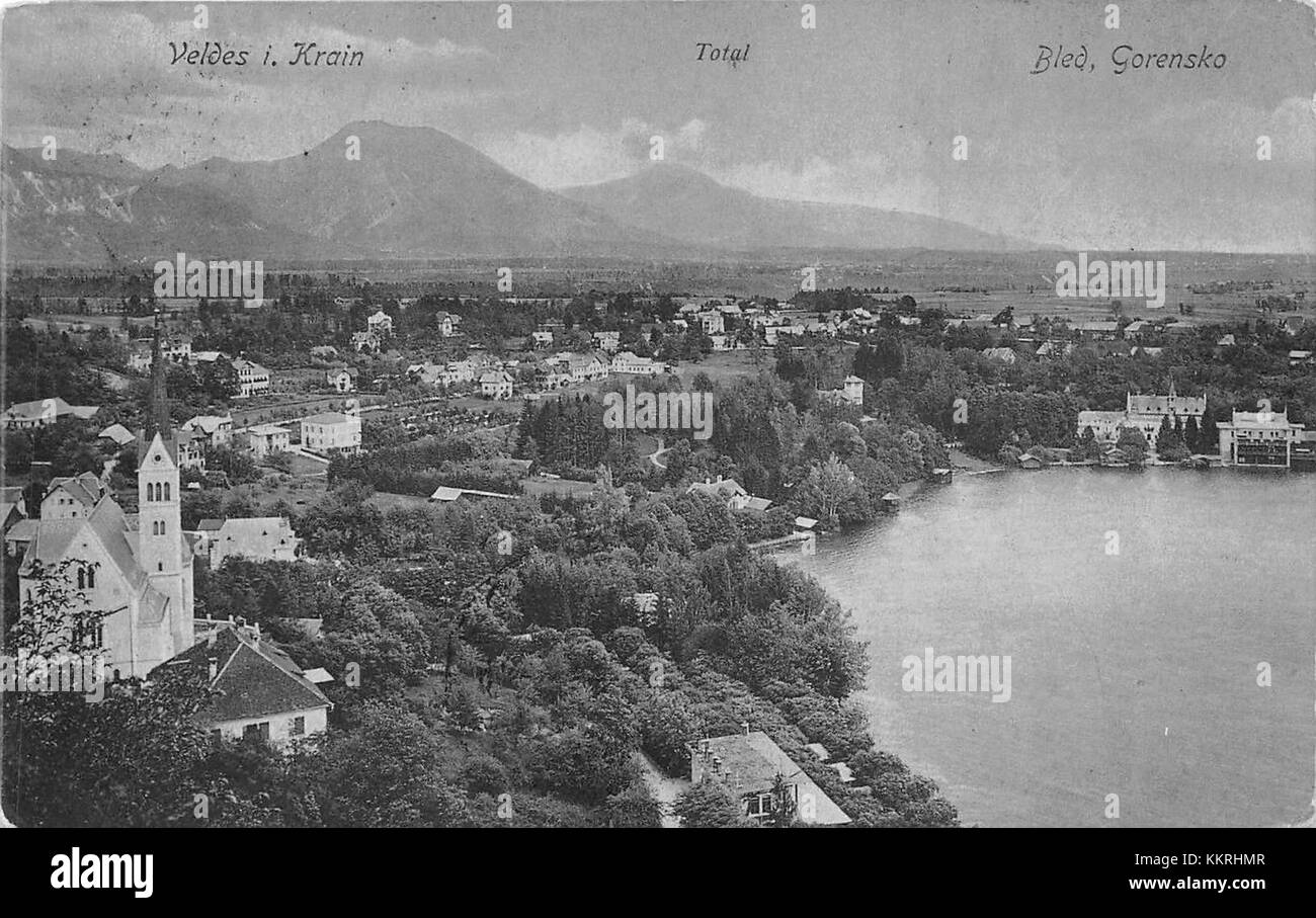 This postcard from 1922 features Bled, Slovenia, capturing the scenic ...