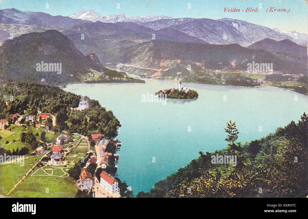 A vintage postcard from Bled, Slovenia, dating back to 1916, showcasing ...