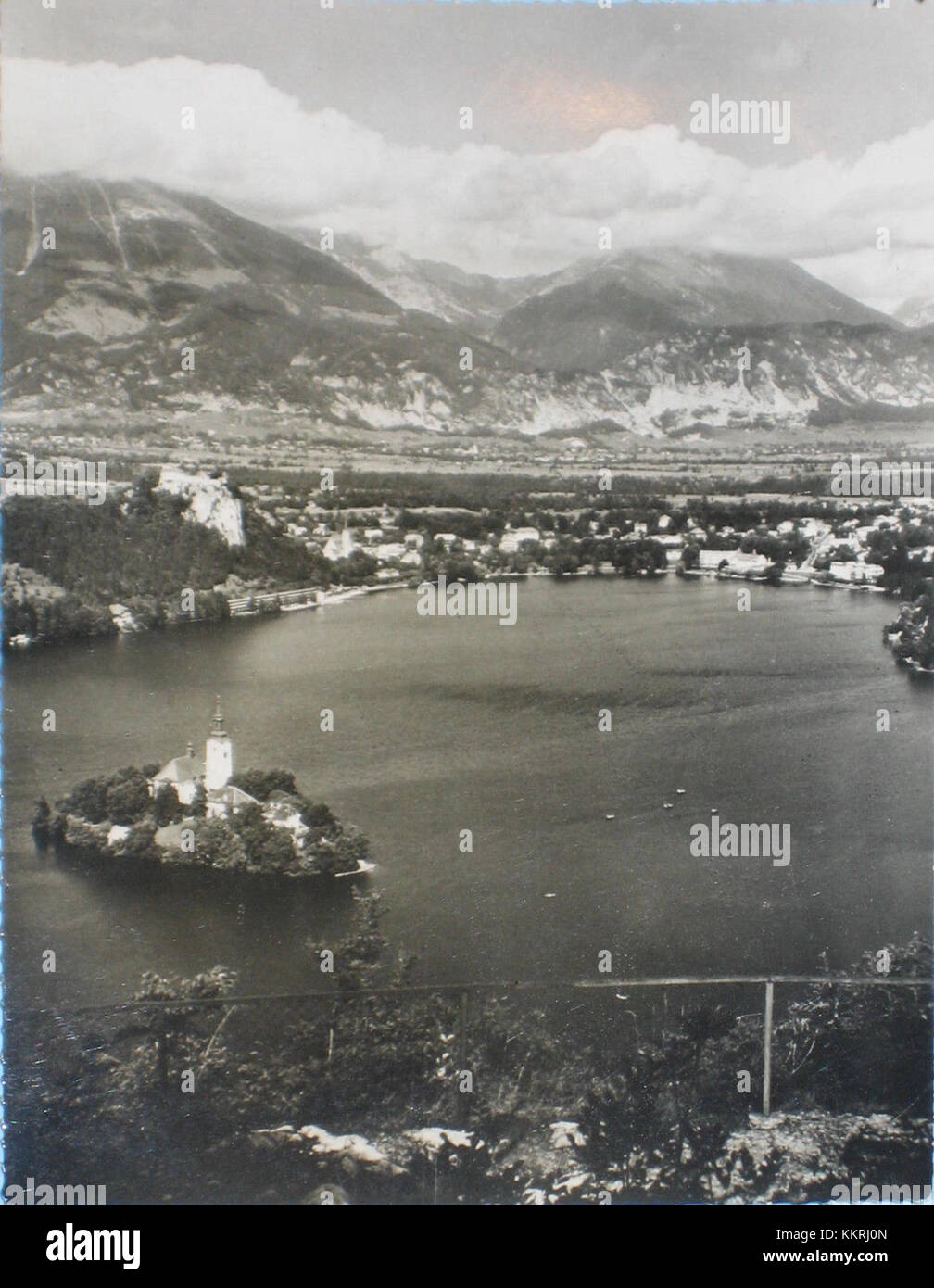 A vintage postcard of Lake Bled, Slovenia, showcasing its picturesque ...