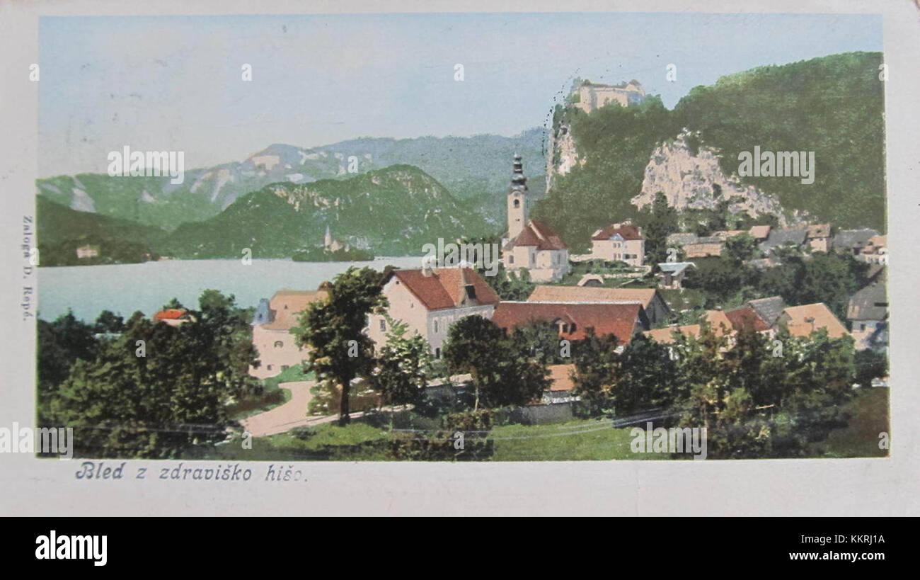 A postcard from Bled, dated 1905, depicting the scenic beauty of the ...