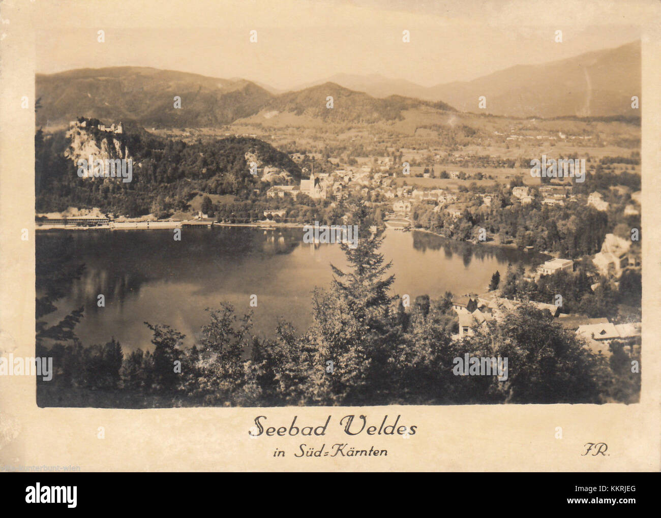 This 1942 postcard showcases a historical view of Lake Bled in Slovenia ...