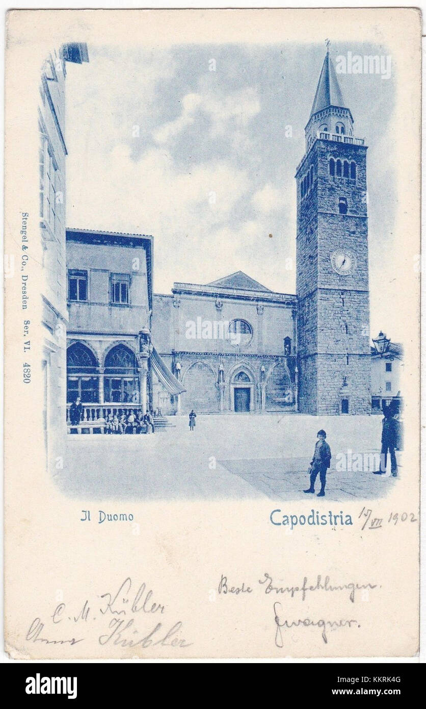 This 1902 postcard depicts Koper Cathedral, located in Koper, Slovenia ...