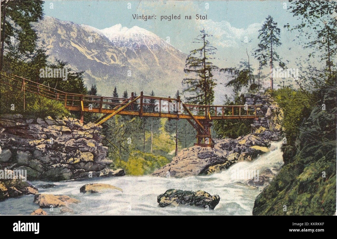 A historical postcard depicting Blejski Vintgar, a picturesque gorge in ...