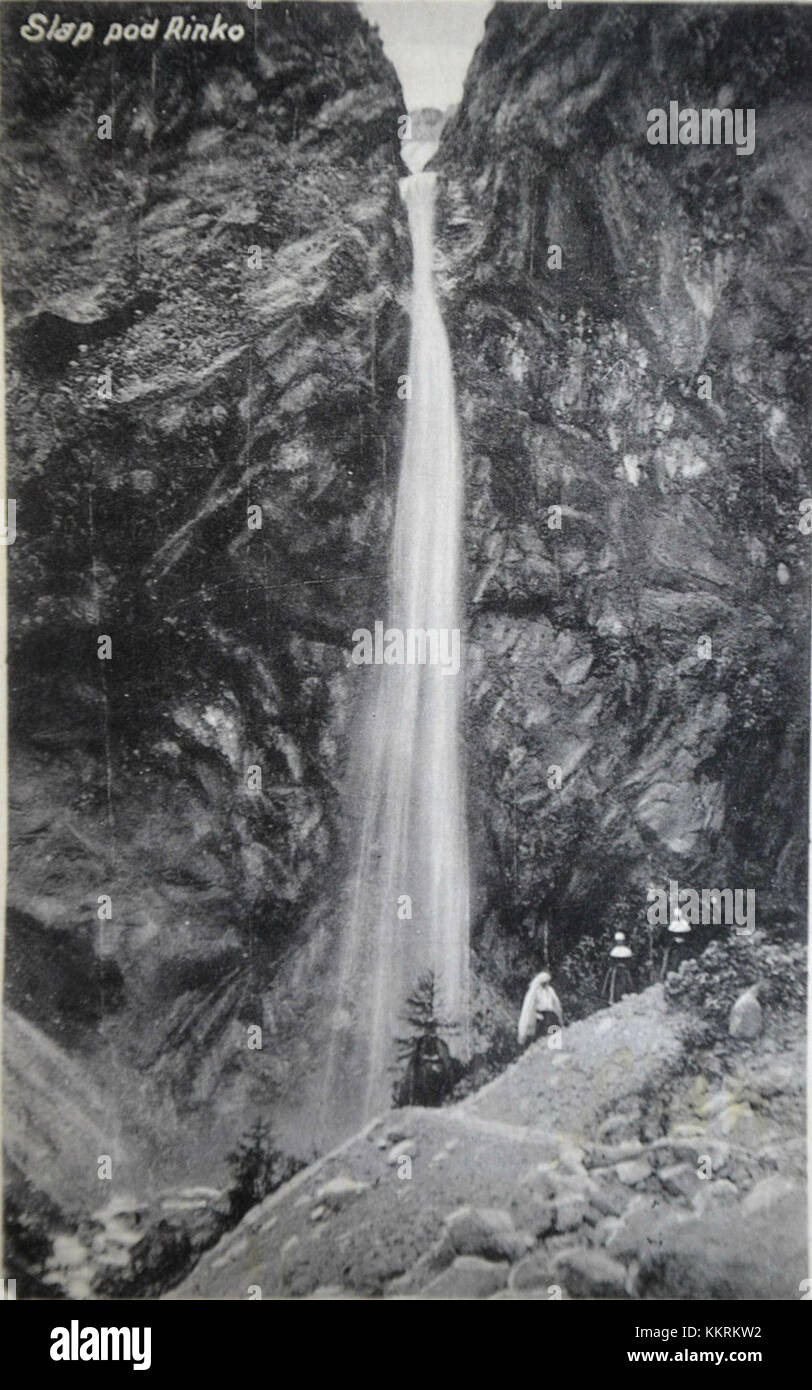 This vintage postcard features Rinka Falls, one of the largest ...