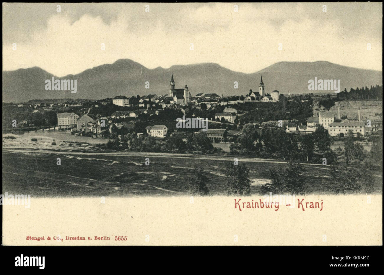 A postcard from Kranj, Slovenia, circa 1905, depicts the city's ...