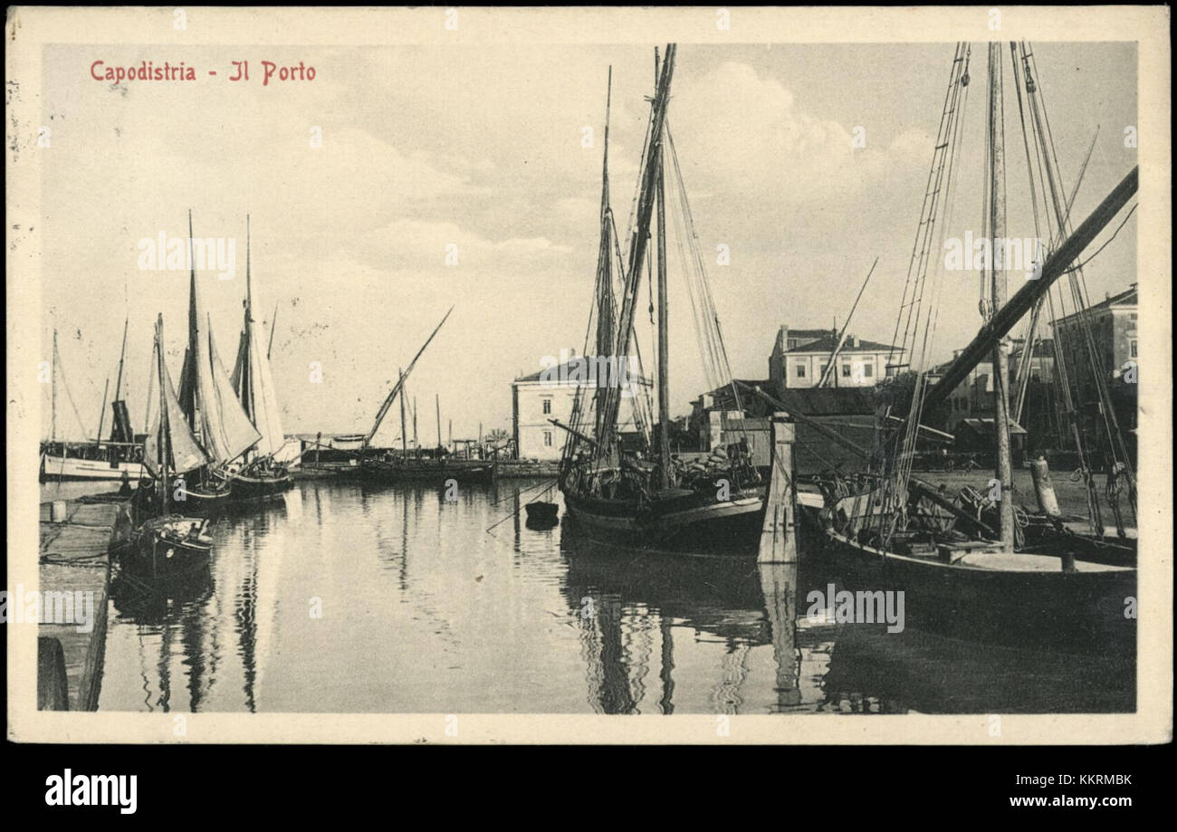 This postcard from 1913 features an image of Koper, a coastal city in ...