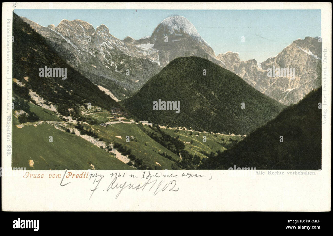 A vintage postcard depicting Predil Pass, an iconic mountain pass ...