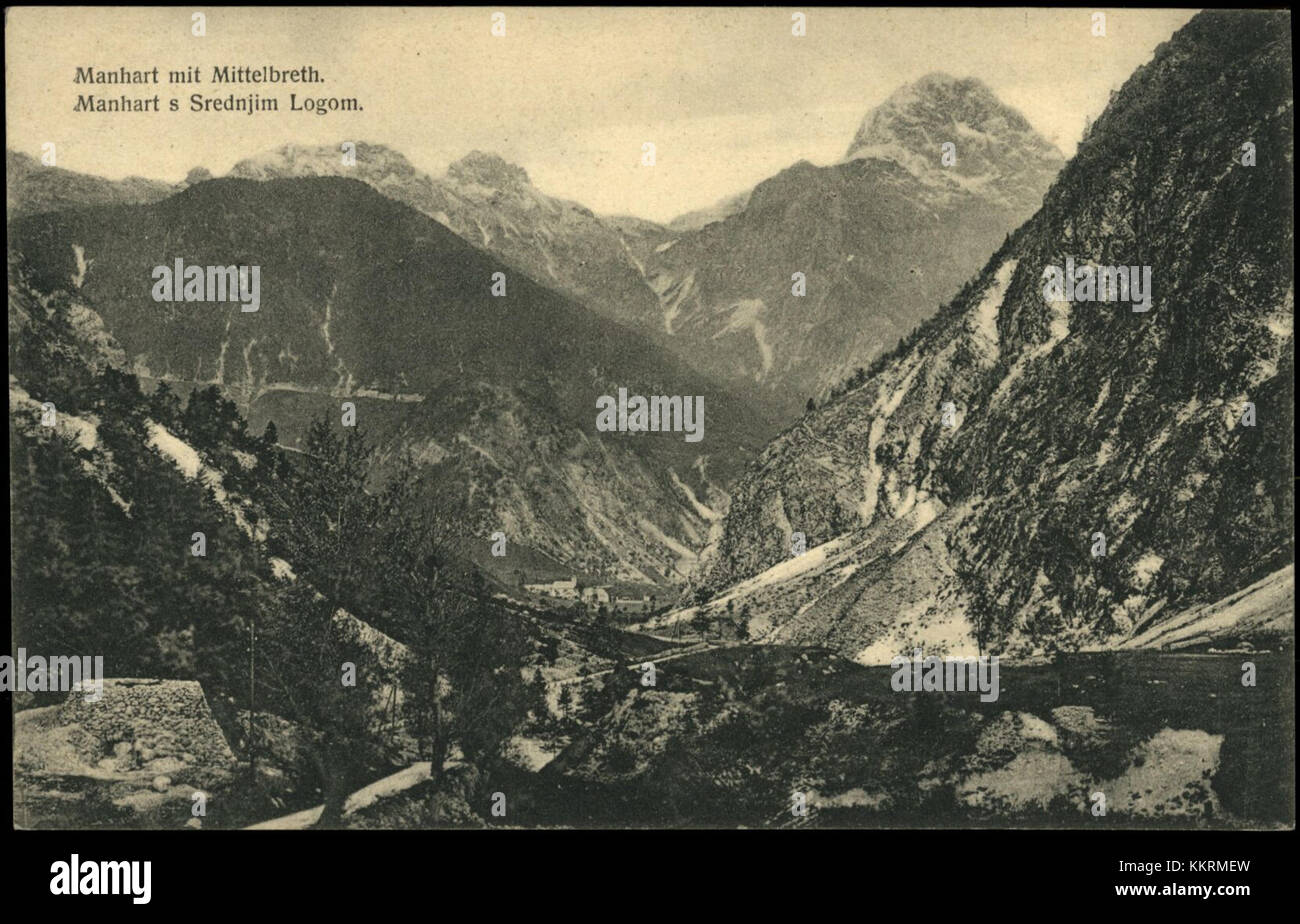 The postcard of Mangart features a scenic view of Mount Mangart, one of ...