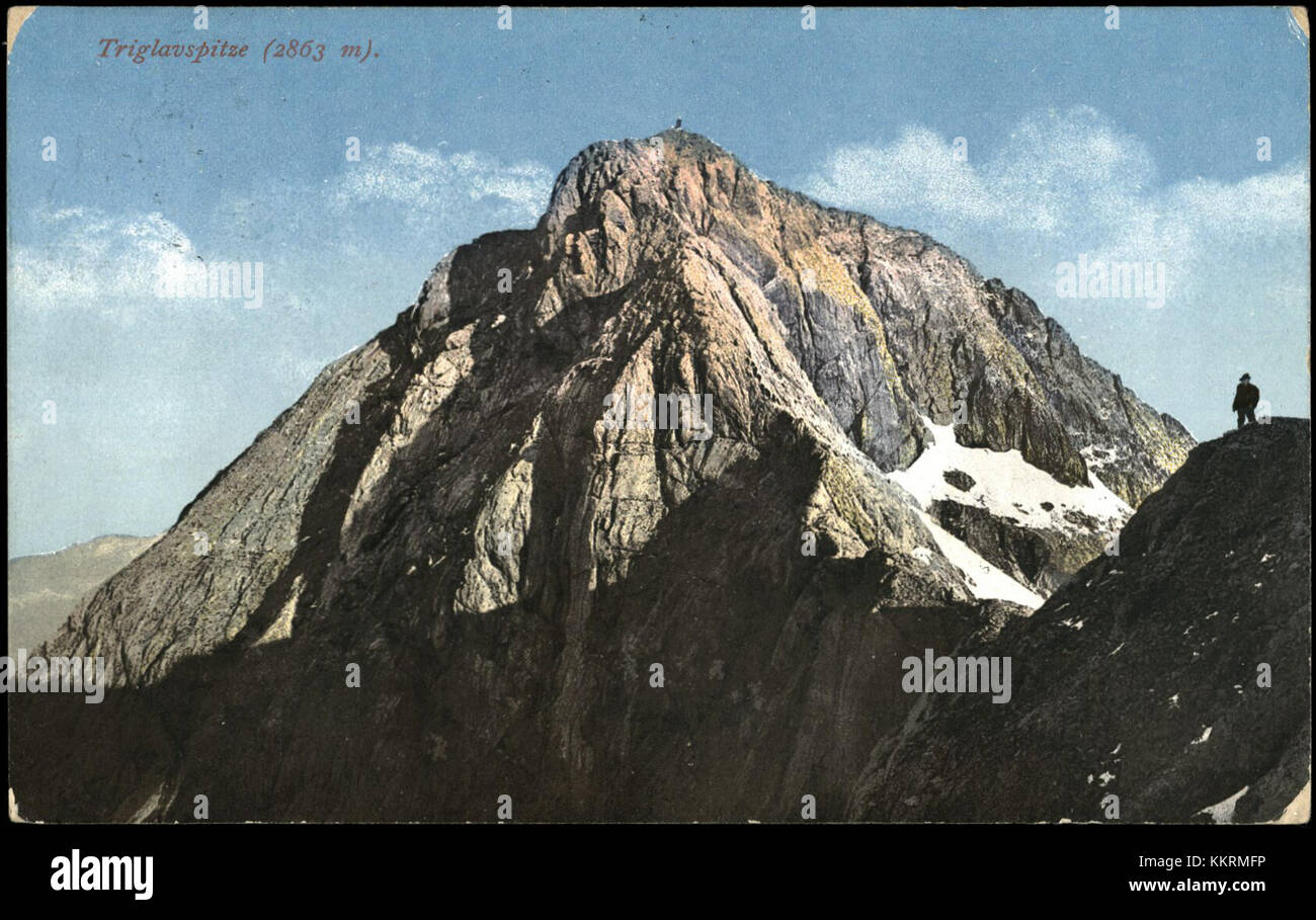 A postcard depicting Triglav, the highest mountain in Slovenia ...
