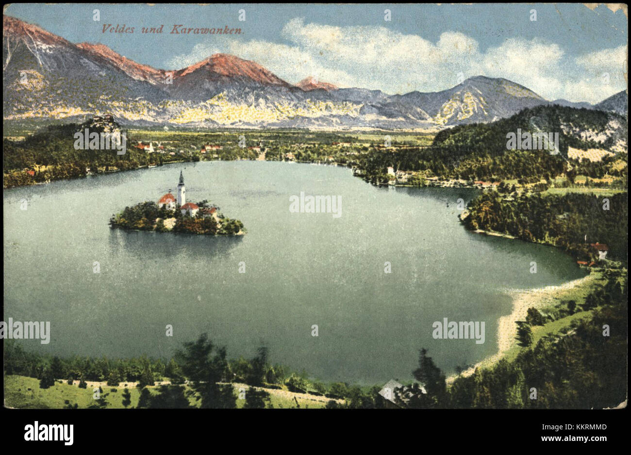 This vintage postcard captures the scenic beauty of Lake Bled in ...