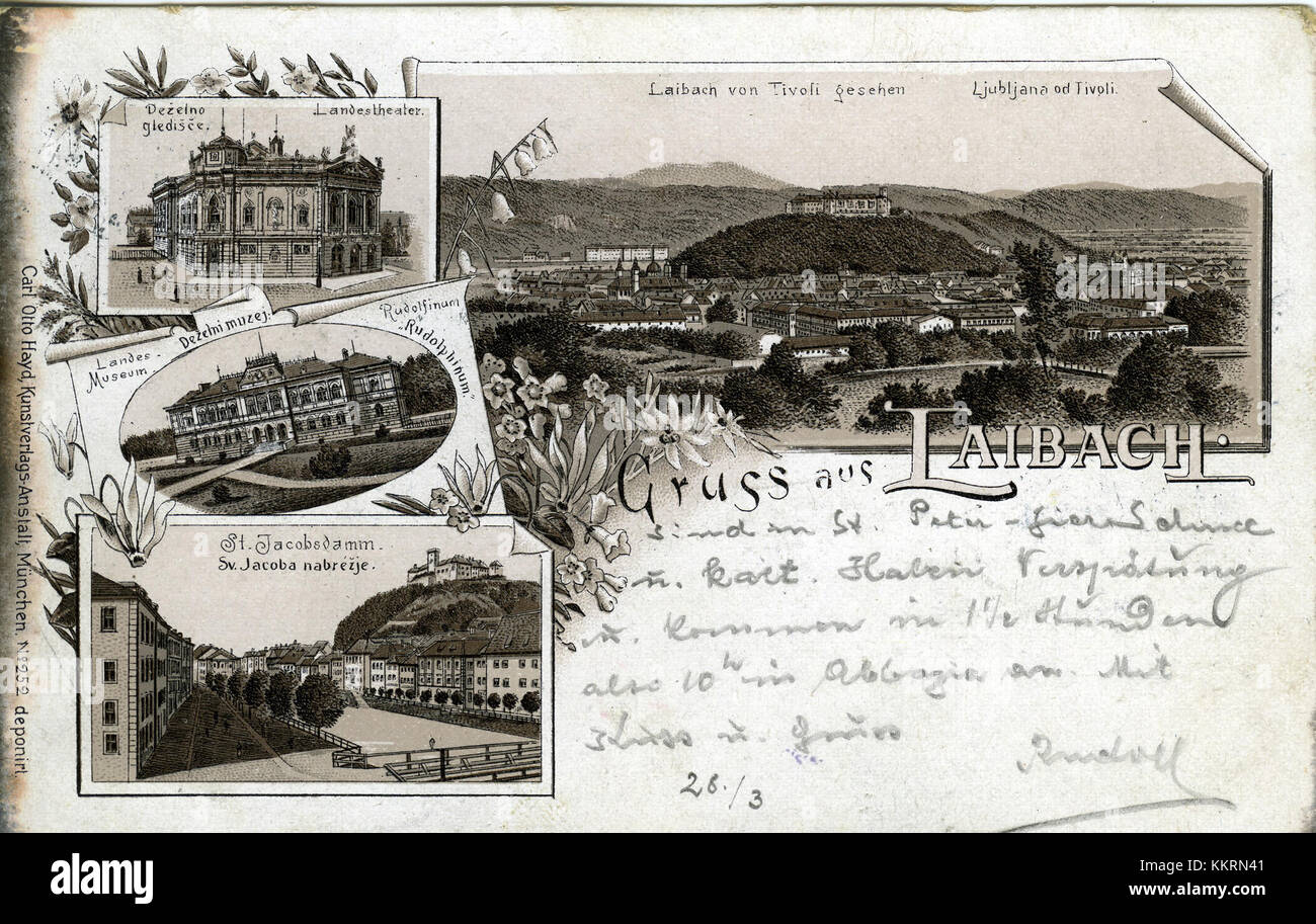 Postcard of Ljubljana 1899 (4 Stock Photo - Alamy