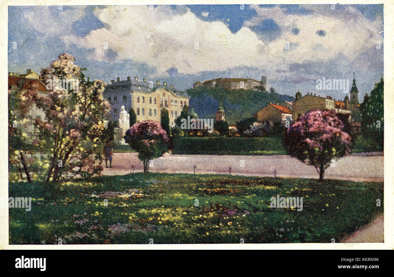 A vintage postcard depicting Slovene Square, known as Slovenski trg, in ...