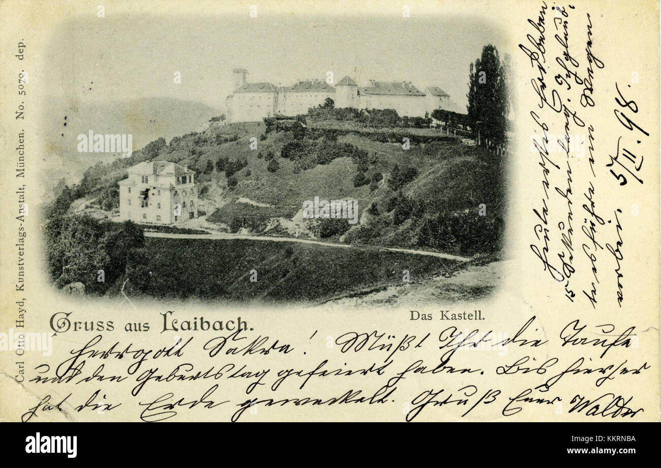 This 1898 postcard depicts a scenic view of Ljubljana, the capital of ...