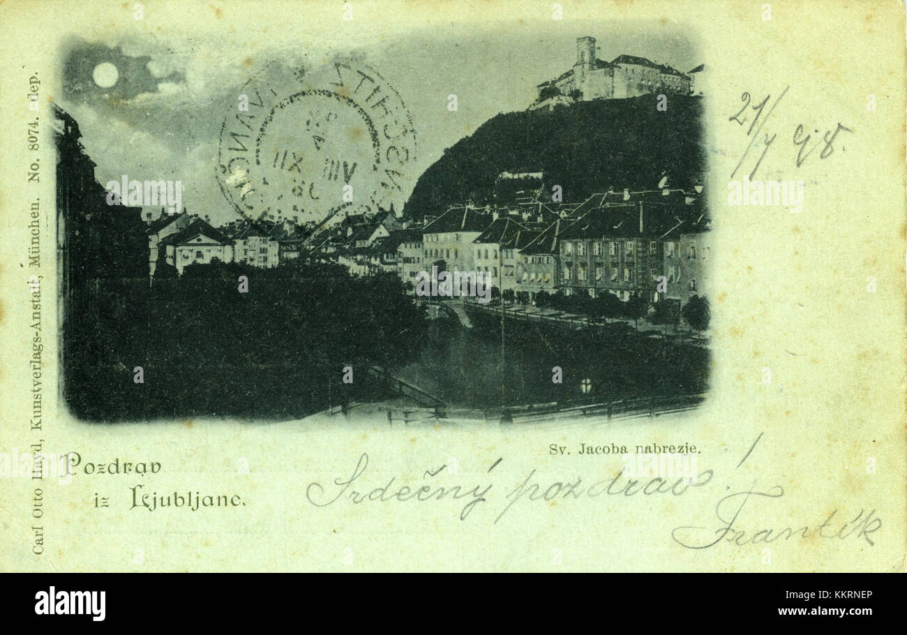 This 1898 postcard depicts Ljubljana, Slovenia, showcasing the city's ...