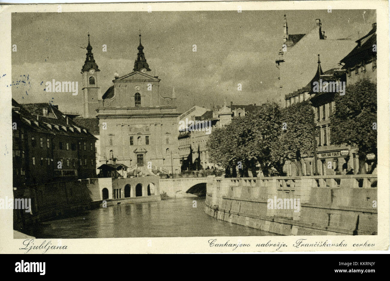 This postcard from 1927 shows Franz's Bridge in Ljubljana, capturing a ...