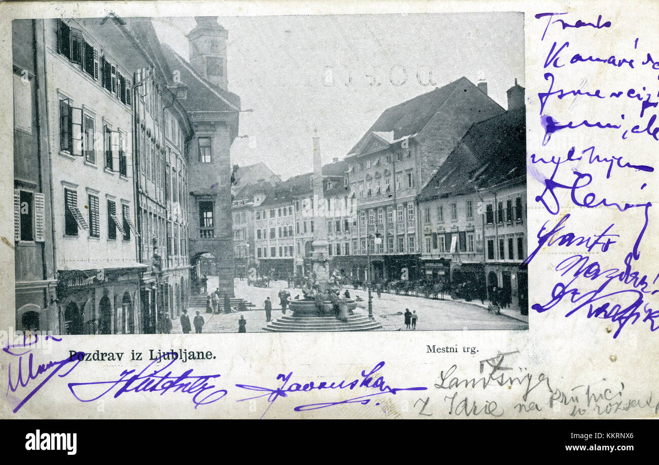 This postcard from 1909 depicts the Town Square in Ljubljana, Slovenia ...