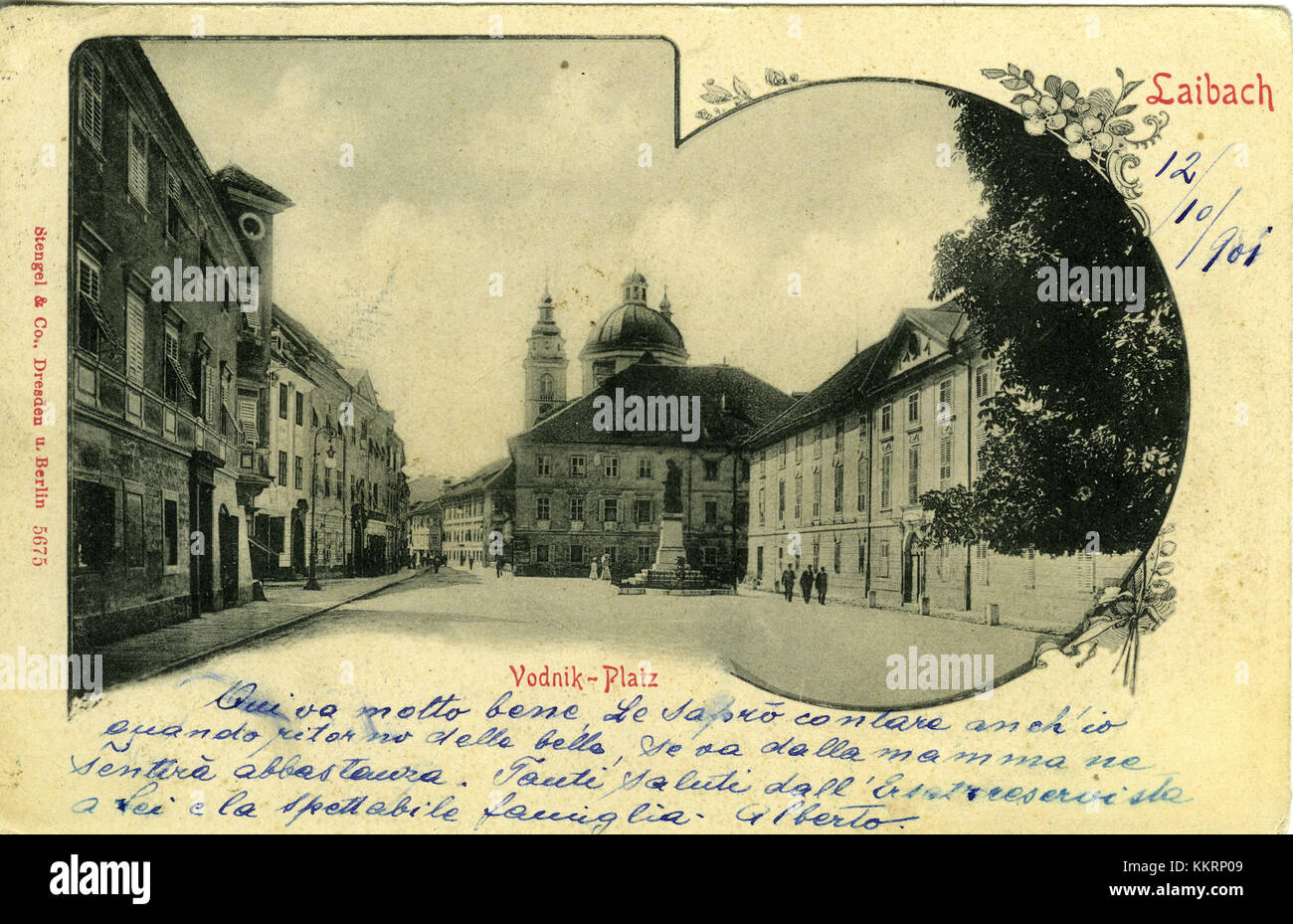 This postcard depicts Vodnik Square, a significant location in ...