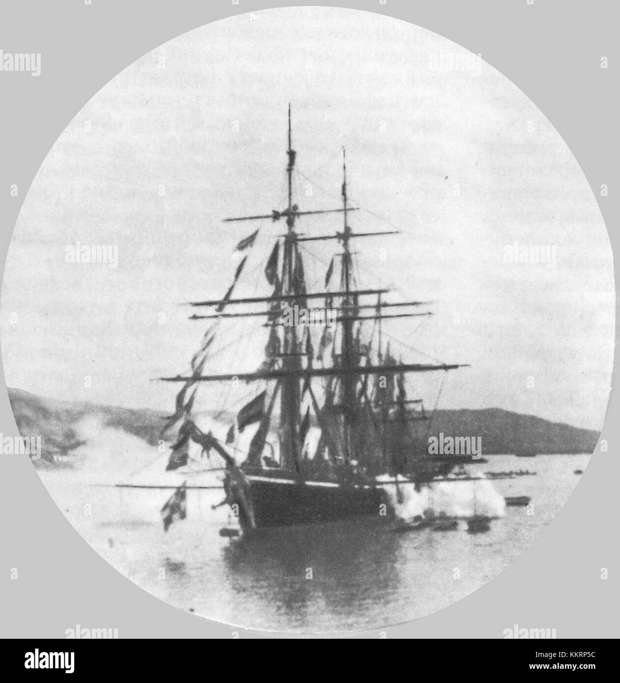 The salute of a klipper (a type of ship) on the Anadir River in 1889 ...