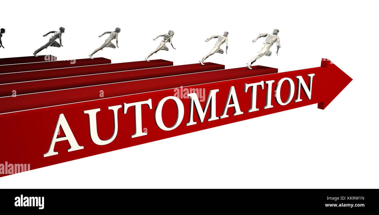 Automation Solutions With Business People Running To Success Stock