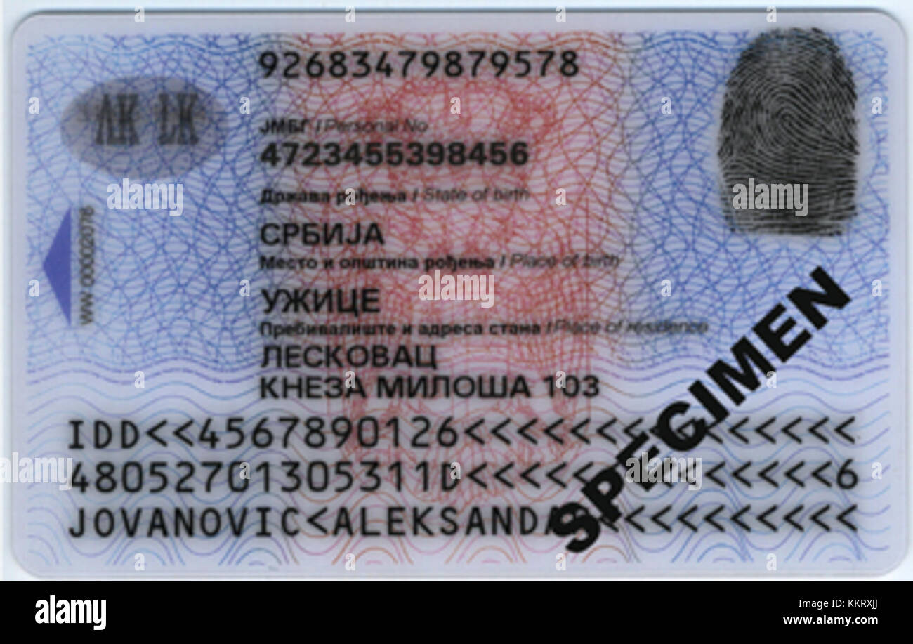 A Serbian ID back refers to the reverse side of an official ...