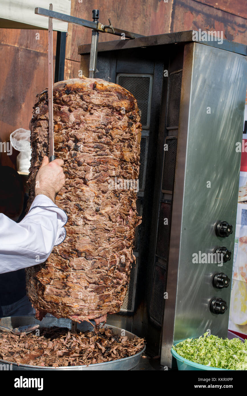 Traditional Turkish Doner Kebab on pole Stock Photo - Alamy