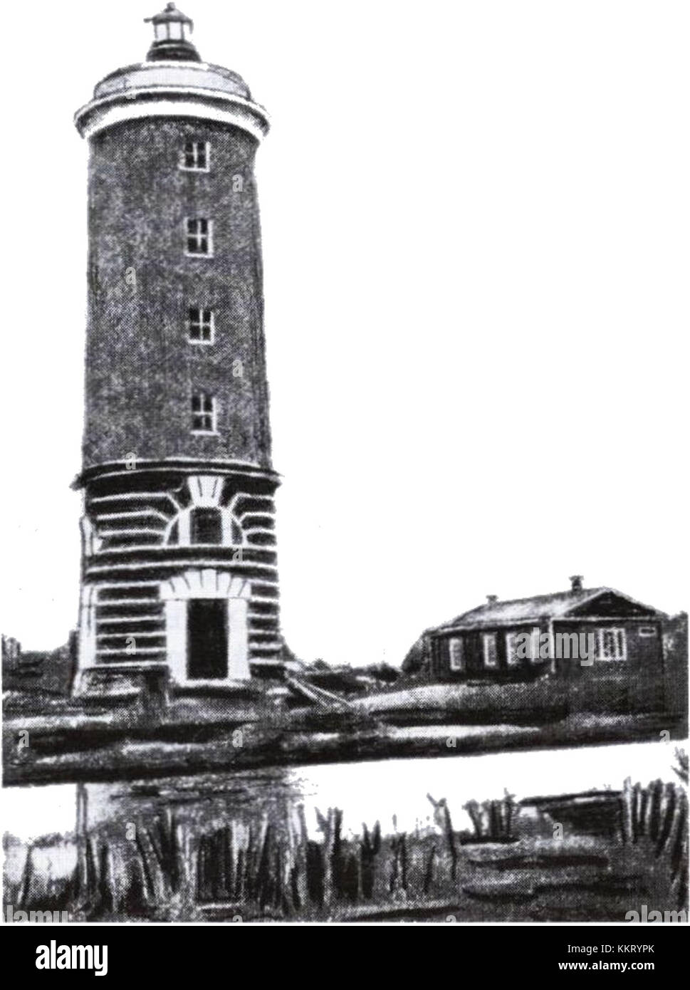 The Popov Mudyugsky Lighthouse, located on Popov Island in Russia, is ...