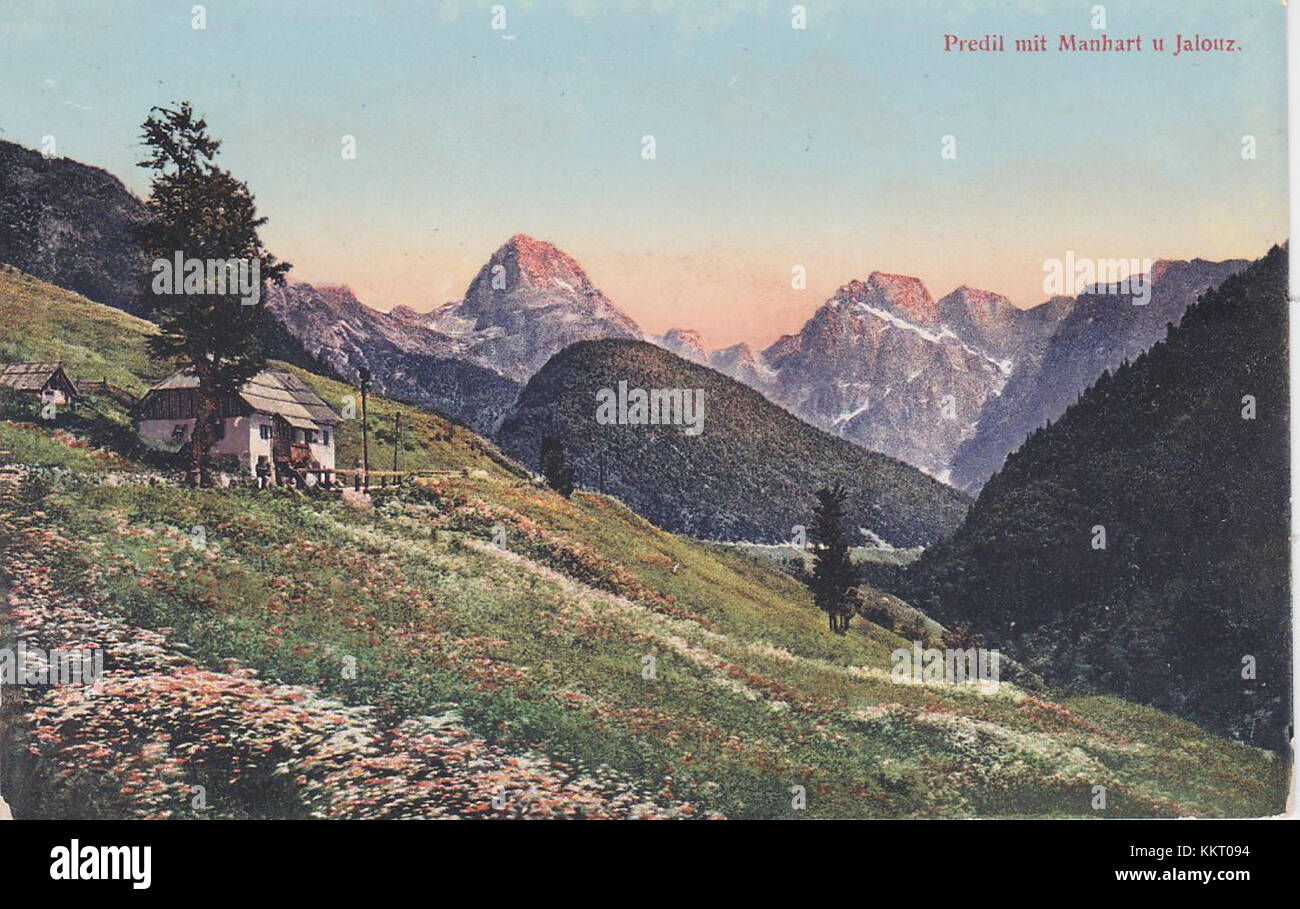 This postcard, dated 1909, depicts the Predil Pass, located in the Alps ...