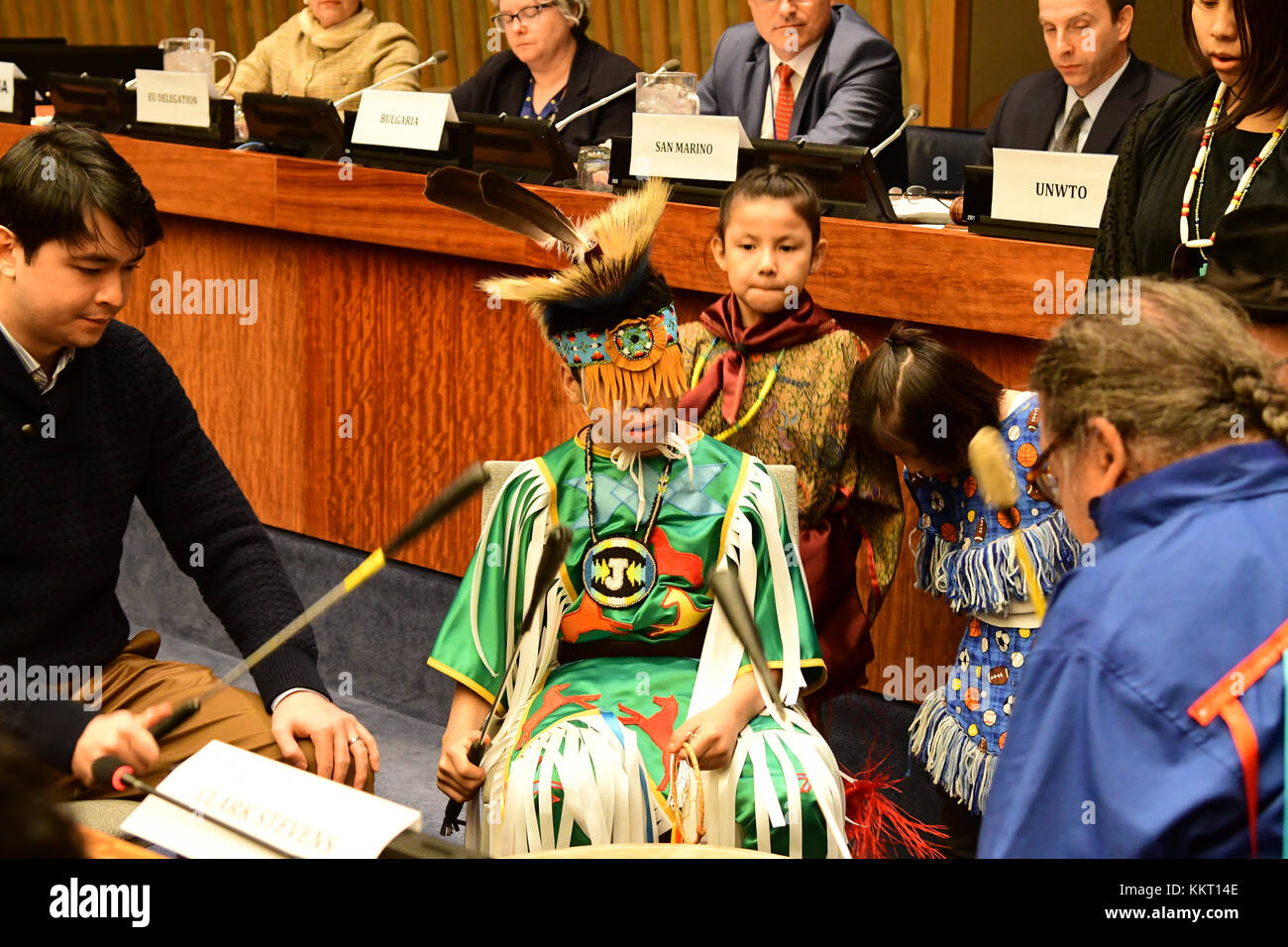 New York City, United States. 01st Dec, 2017. Native American drummers ...