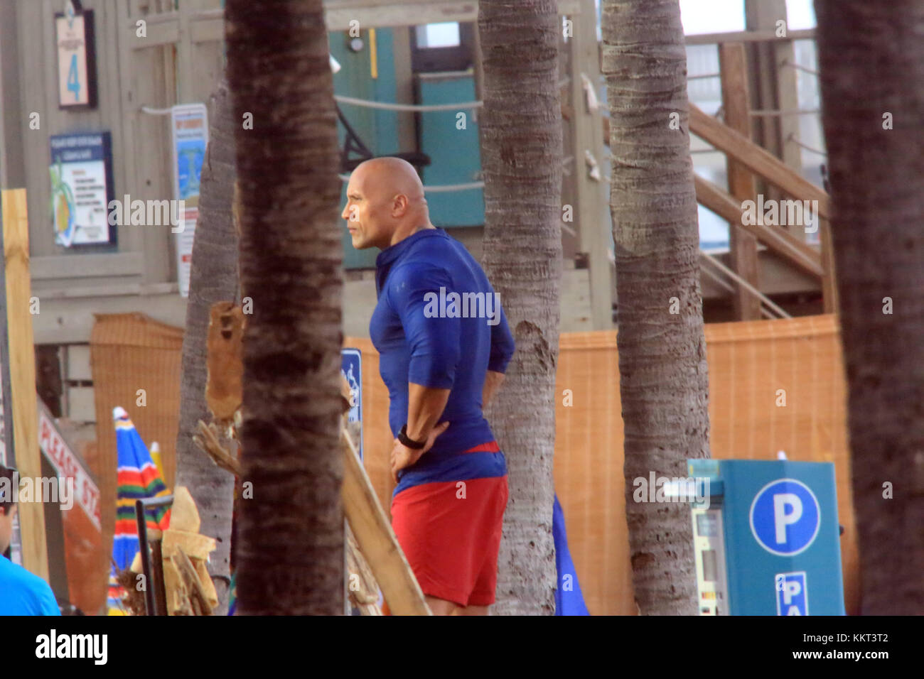 BOCA RATON, FL - FEBRUARY 24: Actor Dwayne Johnson on the beach filming ...