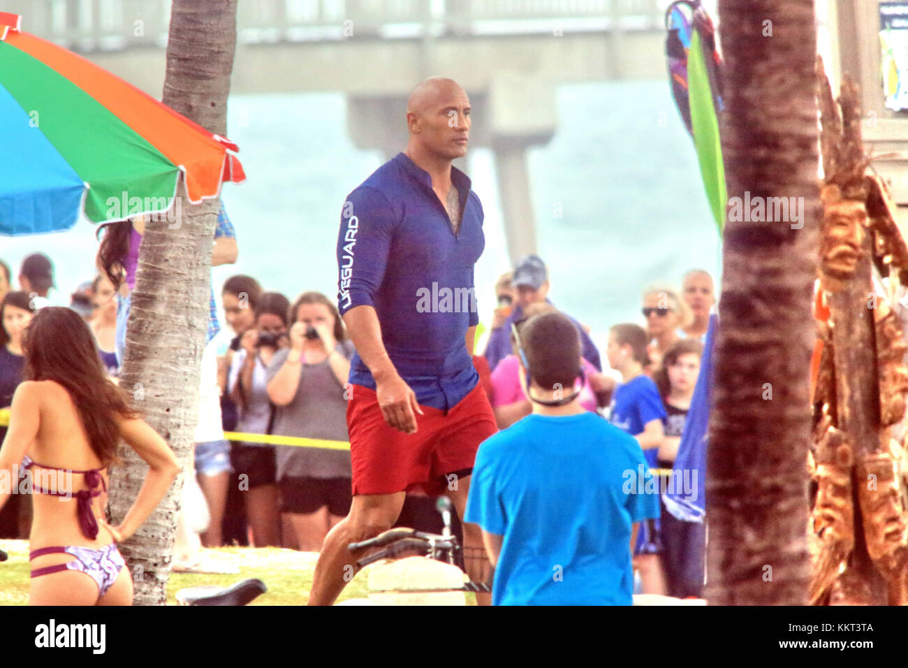 BOCA RATON, FL - FEBRUARY 24: Actor Dwayne Johnson on the beach filming ...