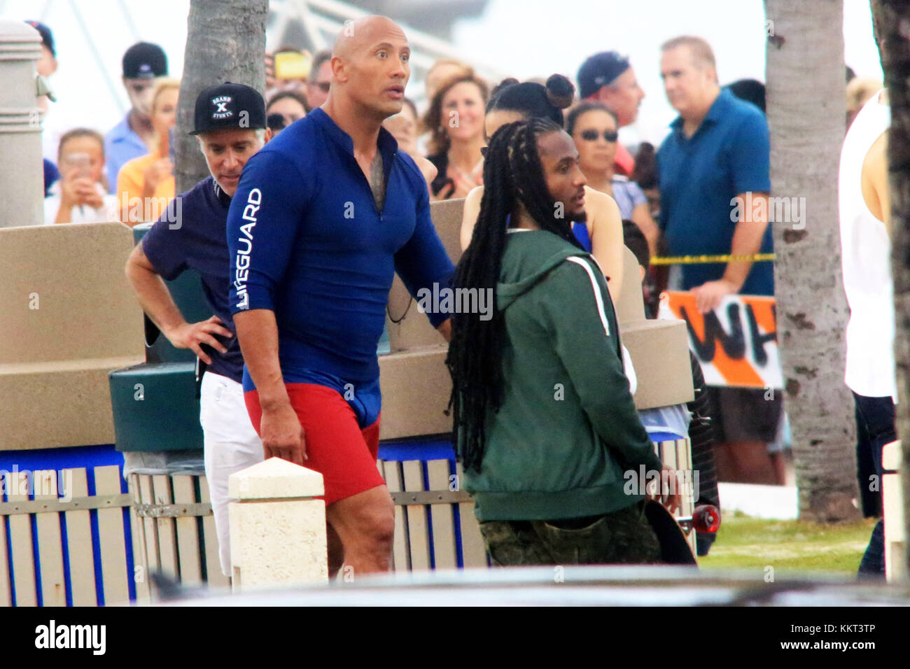 BOCA RATON, FL - FEBRUARY 24: Actor Dwayne Johnson on the beach filming ...