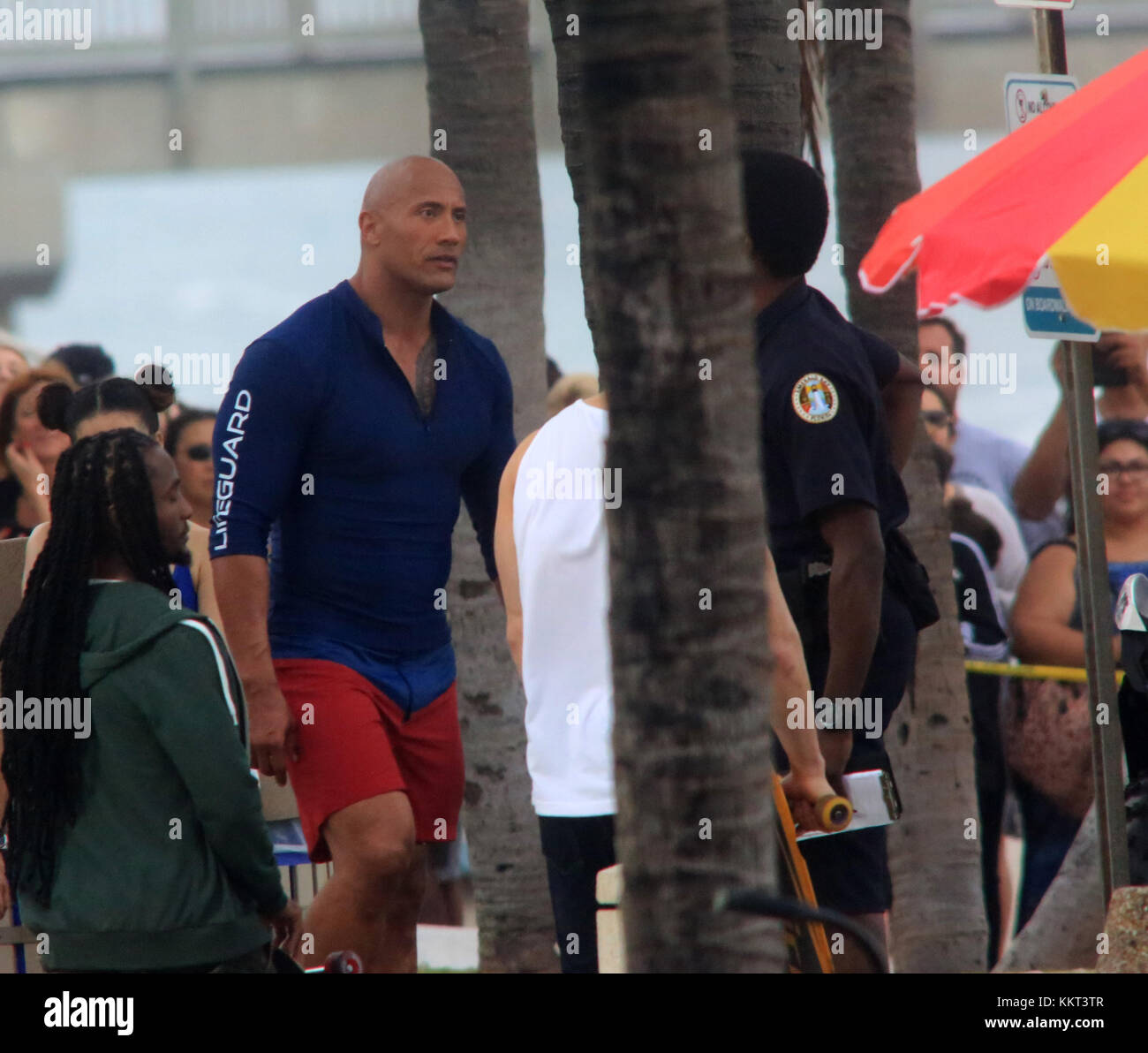 BOCA RATON, FL - FEBRUARY 24: Actor Dwayne Johnson on the beach filming ...