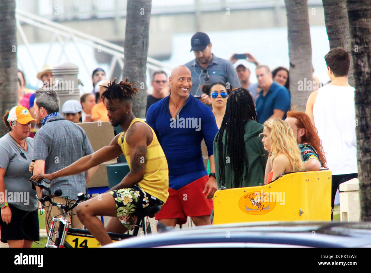 BOCA RATON, FL - FEBRUARY 24: Actor Dwayne Johnson on the beach filming ...