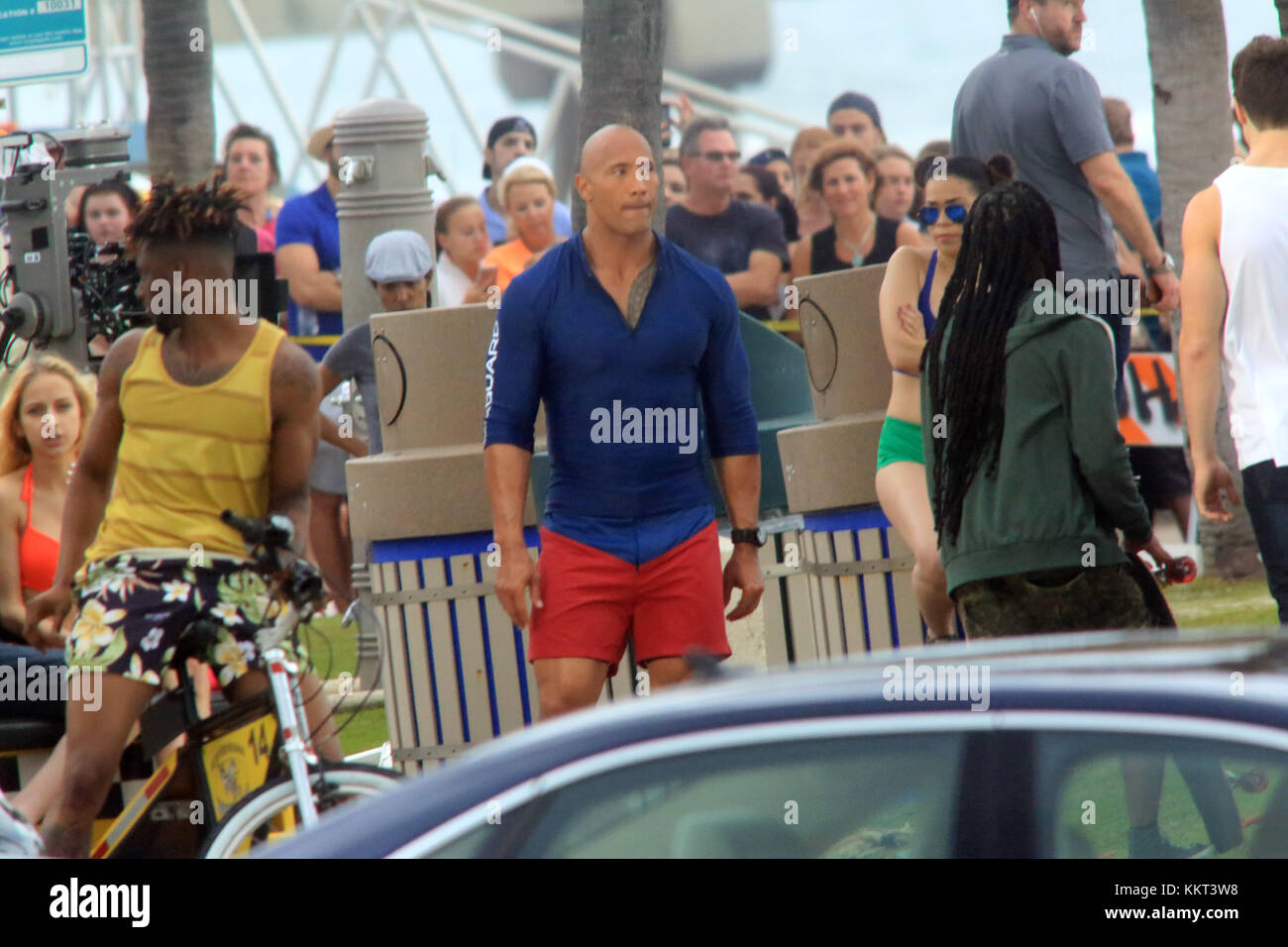 BOCA RATON, FL - FEBRUARY 24: Actor Dwayne Johnson on the beach filming ...