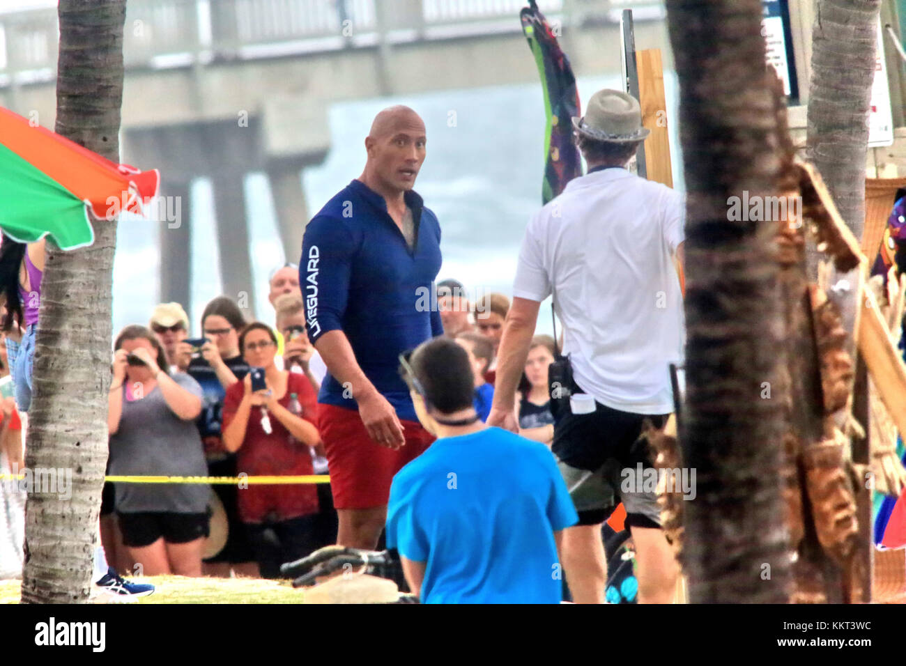 BOCA RATON, FL - FEBRUARY 24: Actor Dwayne Johnson on the beach filming ...