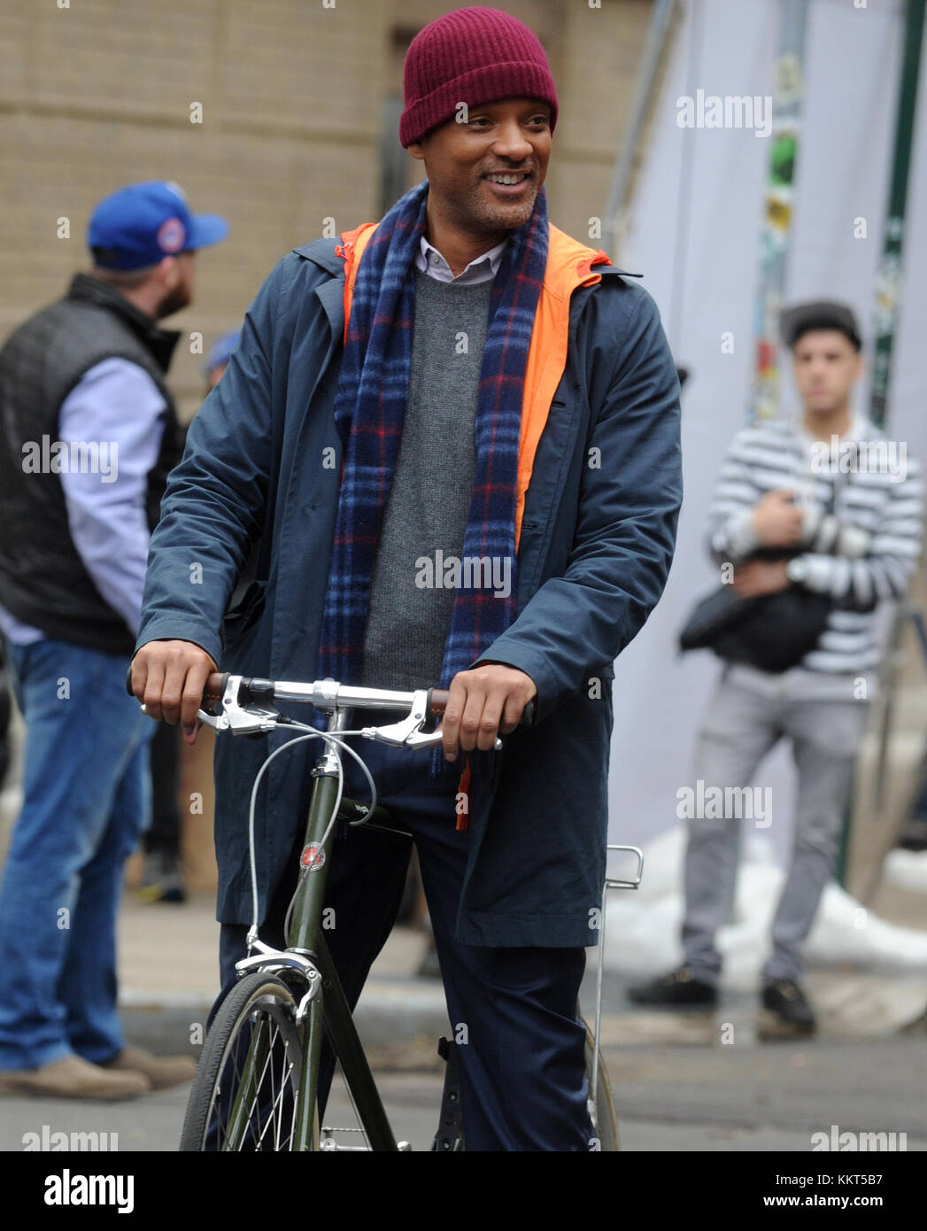 NEW YORK, NEW YORK - MARCH 31: Actor Will Smith rides a bike on the set ...