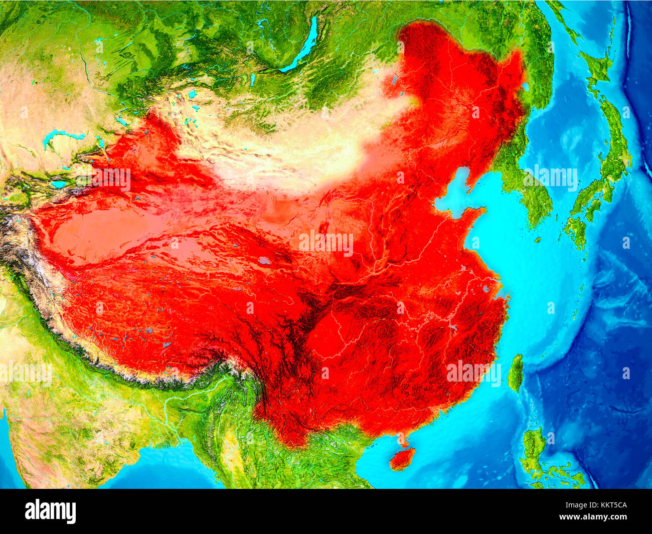 China highlighted in red on planet Earth. 3D illustration. Elements of ...