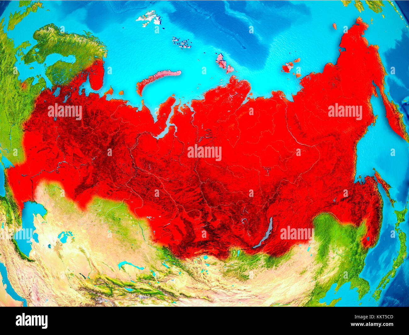 Russia highlighted in red on planet Earth. 3D illustration. Elements of ...