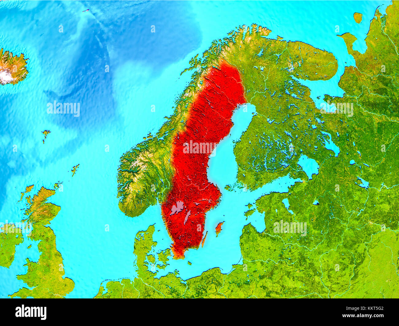 Sweden highlighted in red on planet Earth. 3D illustration. Elements of ...